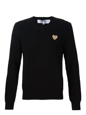 Play Comme Des Garcon Embroidered Heart Jumper - Black