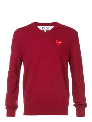 Play Comme Des Garcon V-neck Sweater - Red