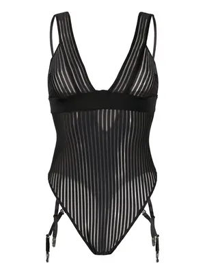 MAISON CLOSE Maison Close V-Neck Striped Bodysuit