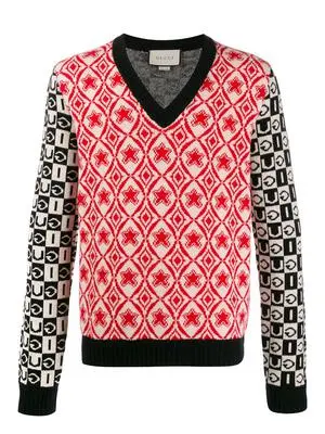 Gucci Knitted V-neck Jumper - White