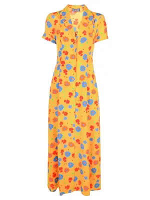 Lhd Floral Print Maxi Dress - Yellow