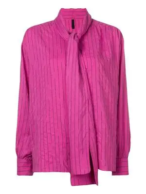 BEN TAVERNITI UNRAVEL PROJECT Striped Pussy Bow Blouse - Pink