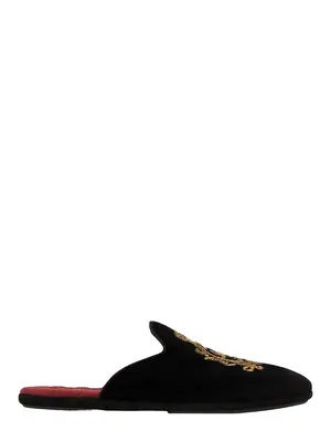 Dolce & Gabbana Embroidered Velvet Slippers - Black