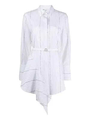 Off-White Striped Asymmetric Mini Shirt Dress - White