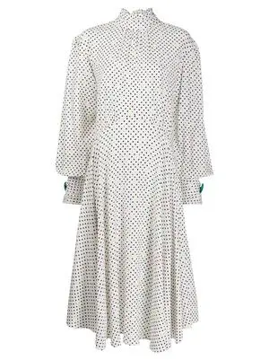 CHRISTOPHER KANE Polka Dot Tie Neck Midi Dress - White