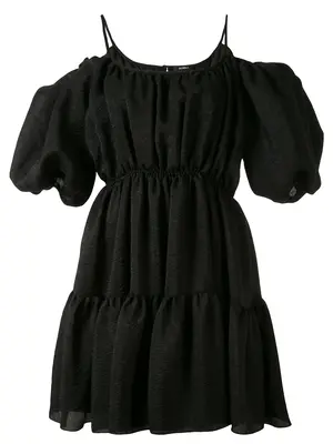 Goen.j Balloon-sleeved Tiered Mini Dress - Black