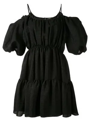 Goen.j Balloon-sleeved Tiered Mini Dress - Black