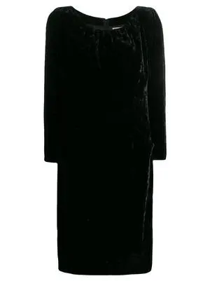 Saint Laurent 1990s Gathered Detail Velvet Dress - Black