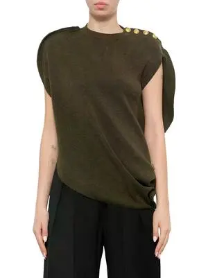 JW Anderson Asymmetrical Knitted Top With Gold-tone Embossed Buttons - Green