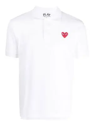 Play Comme Des Garcon Heart-logo Cotton Polo Shirt White