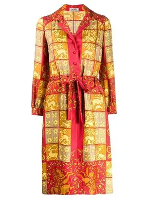 Hermès 1980s Silk Printed Shirt Dress - Yellow