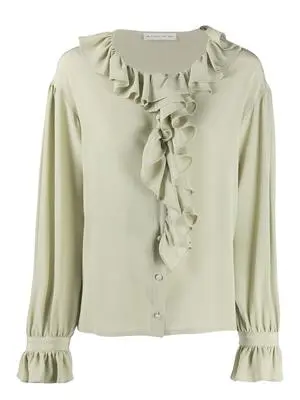 Etro Ruffle Trimmed Silk Blouse - Green