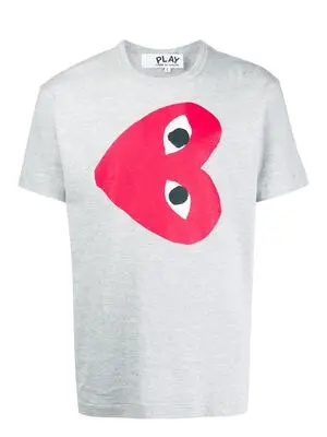 Play Comme Des Garcon Heart Print Crew Neck T-shirt - Grey