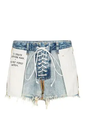 BEN TAVERNITI UNRAVEL PROJECT Distressed Lace-up Denim Shorts - Blue