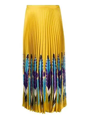 VALENTINO Feather Print Pleated Midi Skirt