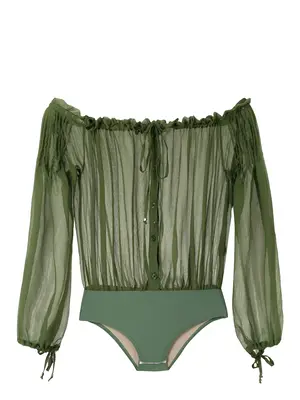 AMIR SLAMA Ruched Off-shoulder Body - Green