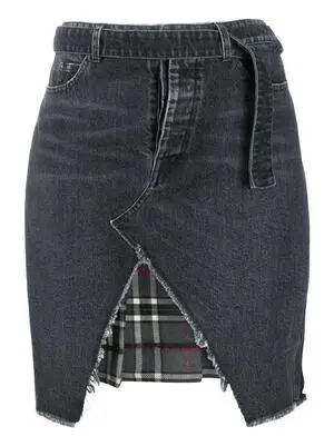 BEN TAVERNITI UNRAVEL PROJECT Denim And Plaid Asymmetric Skirt - Black