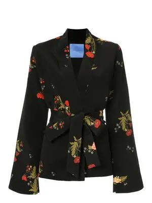 MACGRAW Floral Print Robe Coat - Black