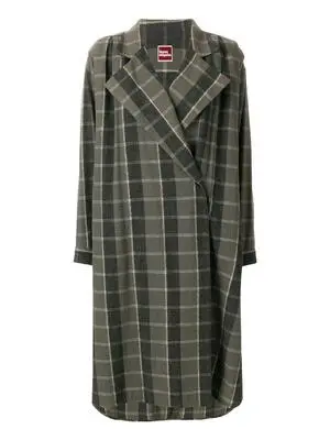 Issey Miyake 1970s Oversize Check Coat - Green