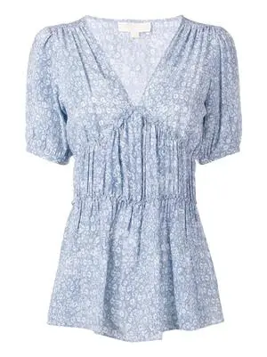 MICHAEL KORS Floral Print V-Neck Blouse