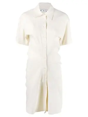 Off-White Ruched Linen Blend Shirt Dress - Neutrals