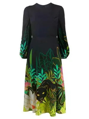Valentino Garavani Panther In The Jungle Midi Dress - Blue