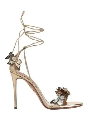 AQUAZZURA Papillon Butterfly Appliqué Lace-up Stiletto Sandals - Gold