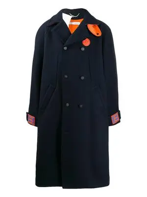 Off-White Double Breasted Midi Coat - Blue