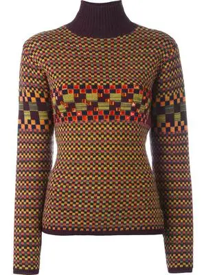 JEAN PAUL GAULTIER Checked Embellished Turtleneck Jumper - Yellow