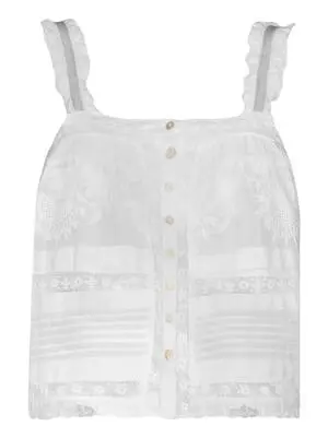 LoveShackFancy Sully Cropped Top - White