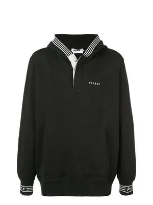 PALACE P-rib Hoodie With Striped Trim - Black