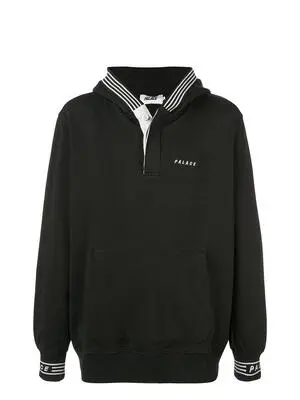 PALACE P-rib Hoodie With Striped Trim - Black
