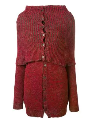 Yohji Yamamoto Ribbed High Neck Cardigan - Red
