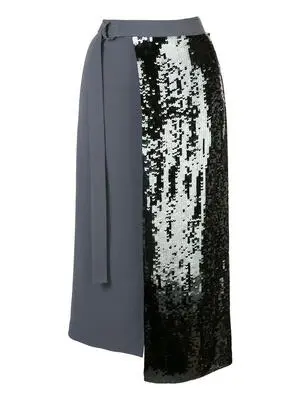 Tibi Sequinned Wrap Midi Skirt - Grey