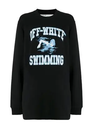 Off-White Swimming Print Long Length Sweatshirt - Black