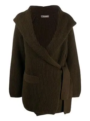 Issey Miyake 1980s Shawl Collar Ribbed Cardigan - Green