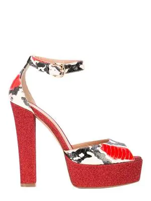 MADISON.MAISON Snakeskin Effect Platform Sandals - Red