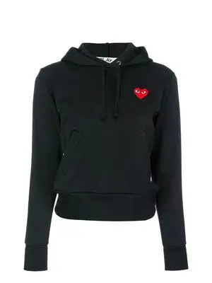 Play Comme Des Garcon Heart-patch Drawstring Hoodie - Black