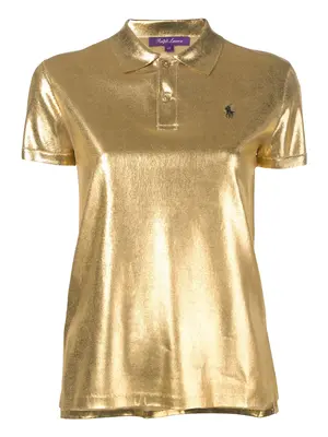 Ralph Lauren Silk Lamé Polo Top - Gold