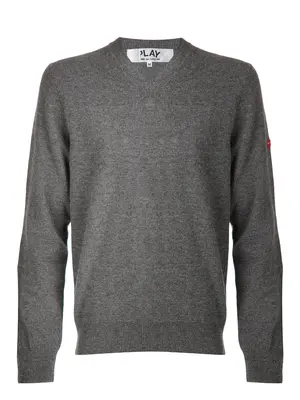 Play Comme Des Garcon Mini Heart V-neck Sweater - Grey