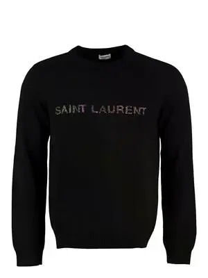 SAINT LAURENT Beaded Logo Embroidery Sweater