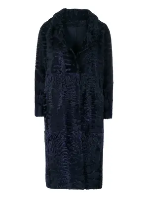 LISKA Textured Single-breasted Lamb Fur Coat - Blue