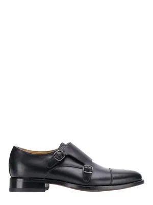 SCAROSSO Leather Monk Shoes - Black