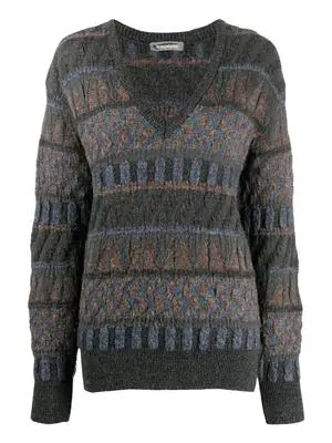 Issey Miyake 1980s Jacquard V-neck Jumper - Grey
