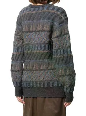 Issey Miyake 1980s Jacquard V-neck Jumper - Grey