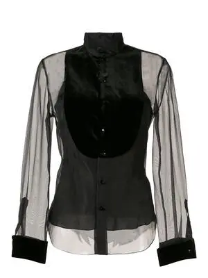 Ralph Lauren Contrast Bib Sheer Shirt - Black