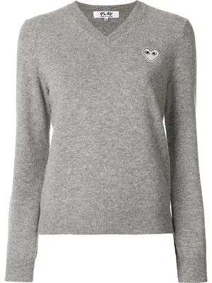 Play Comme Des Garcon V-neck Pullover - Grey