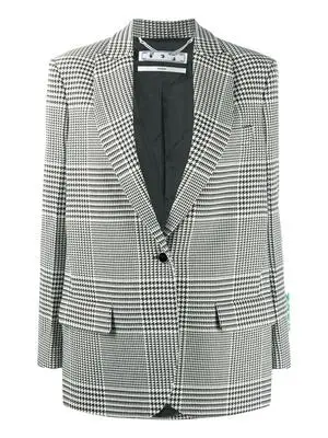 Off-White Prince Of Wales Blazer With Embroidered Detail - Black