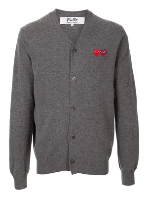 Play Comme Des Garcon Embroidered Logo Cardigan - Grey