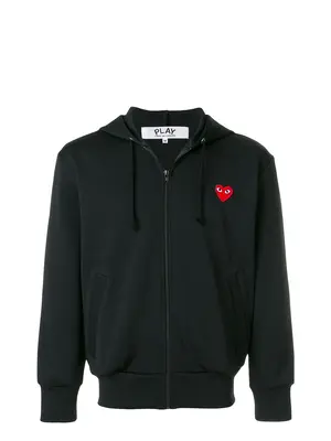 Play Comme Des Garcon Heart-patch Zip-up Hoodie - Black